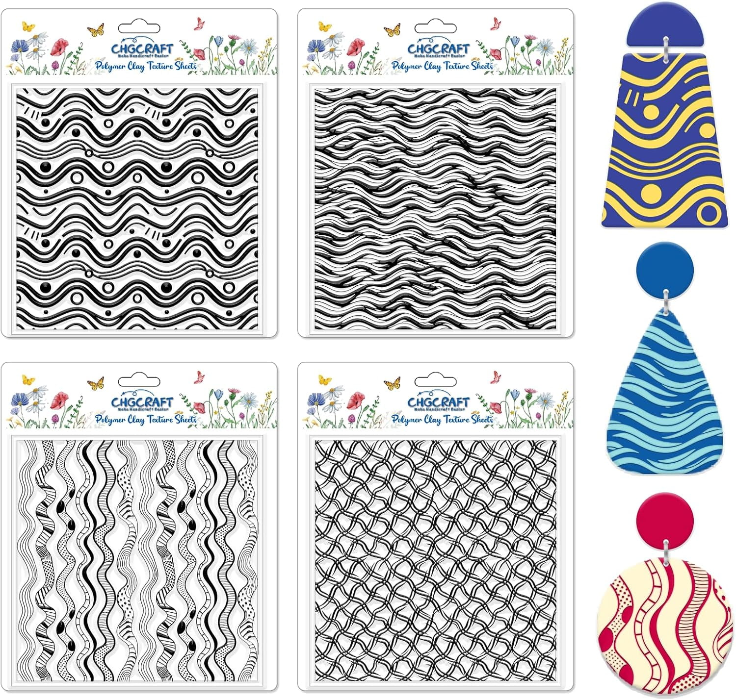 4 Pcs Artistic Wavy Polymer Clay Texture Sheets Wavy Lines Silicone ...