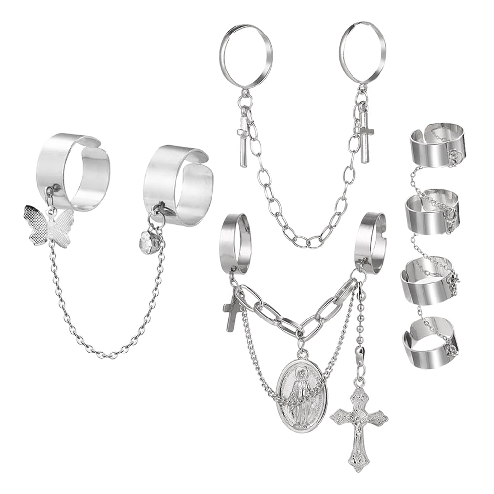 4 Pcs Assembled Butterfly Ring Rings Punk Knuckle Chain Opening Cuff ...