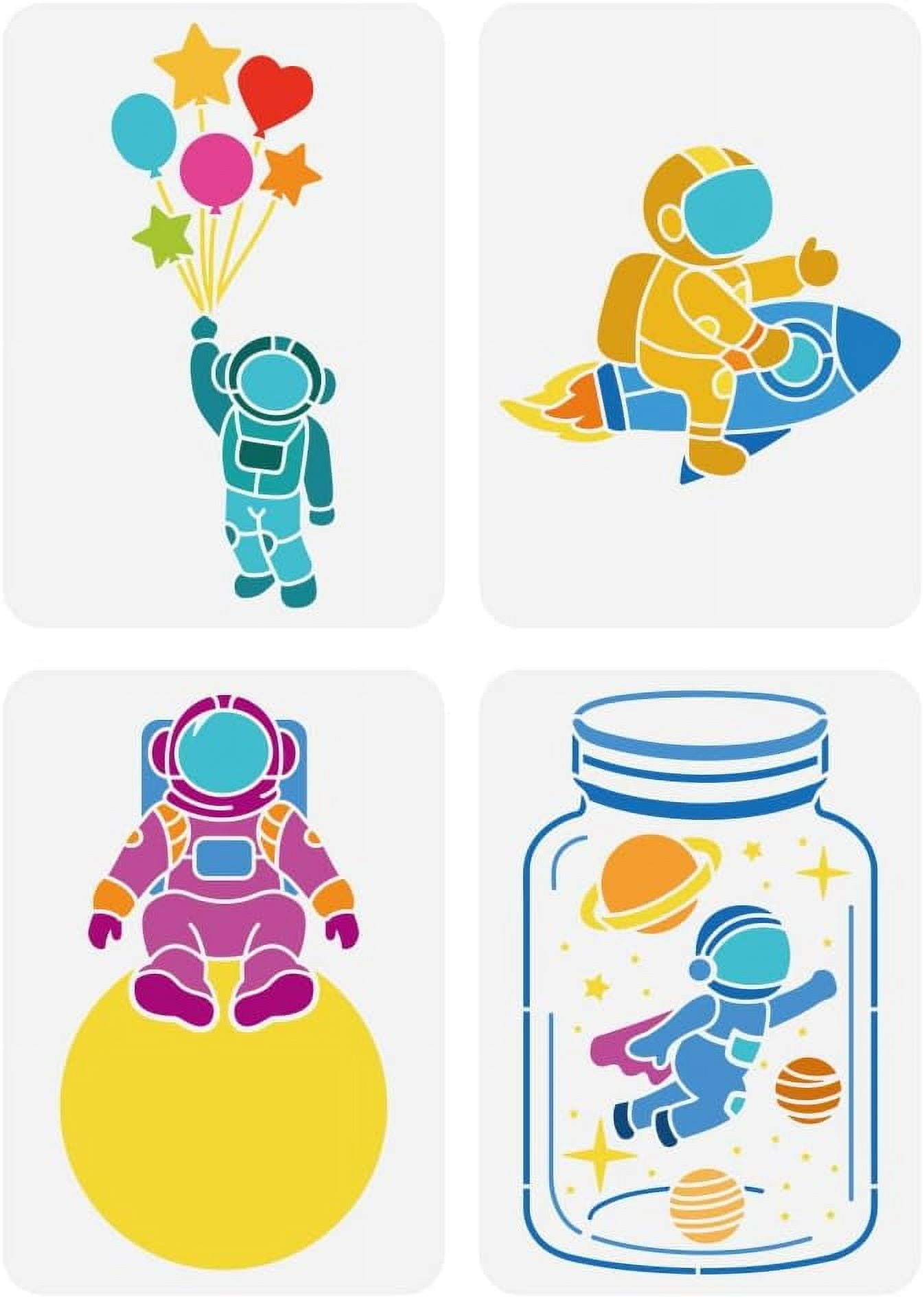 4 Pcs Astronaut Stencil 11.7x8.3inch Reusable Rockets Planet Balloon ...