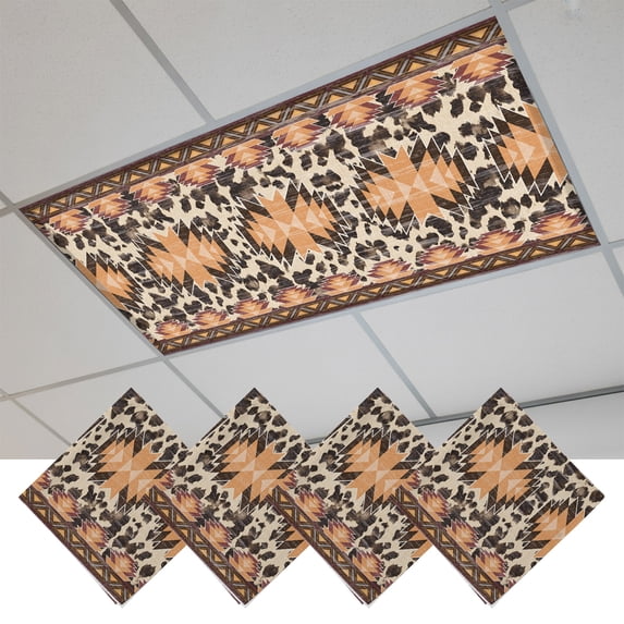 4 Pcs Aztec Style Fluorescent Light Covers Brown Southwestern Leopard ...
