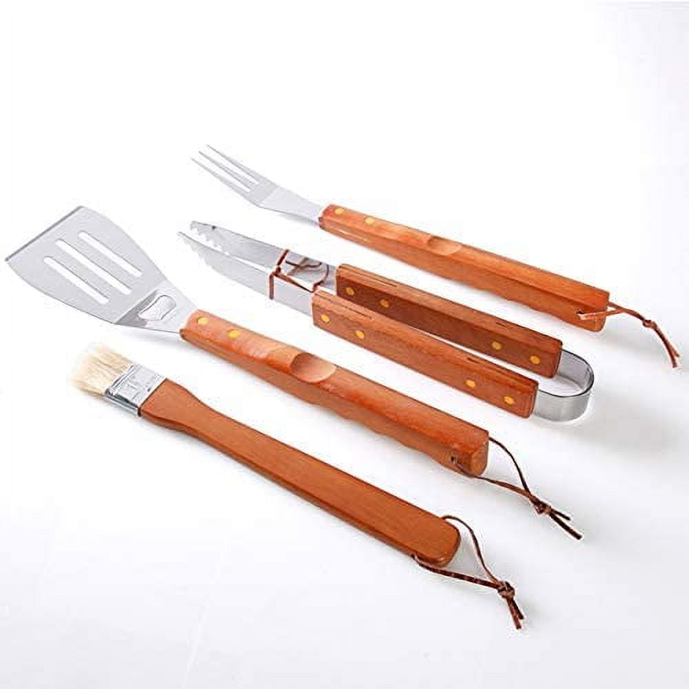 4 Pcs. BBQ Tool Set - High Quality Barbecue Tool Set W/ Wooden Handle ...