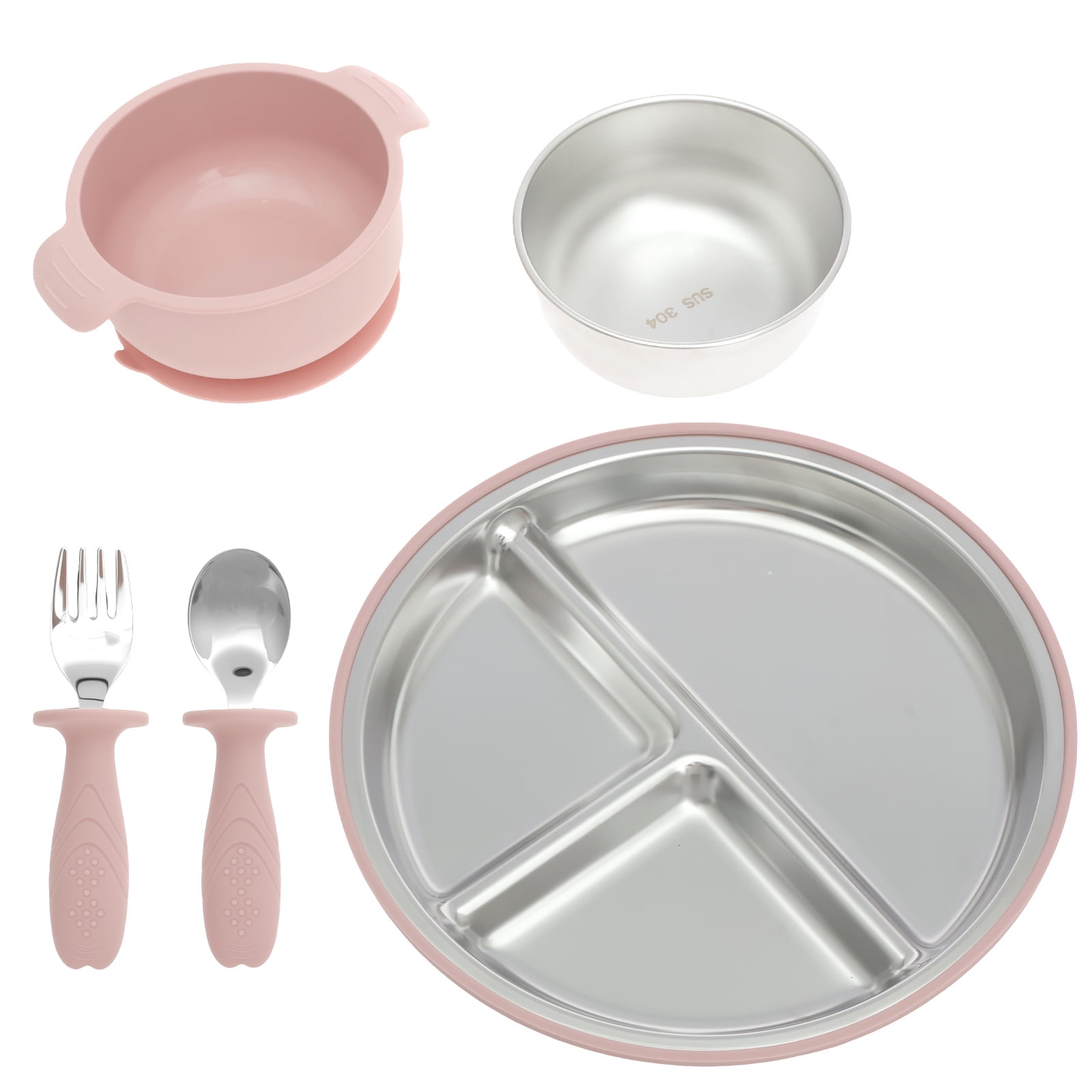 4 Pcs Baby Feeding Set Includes Plate Bowl Fork and Spoon Dishwasher Safe Baby Weaning Set to ...
