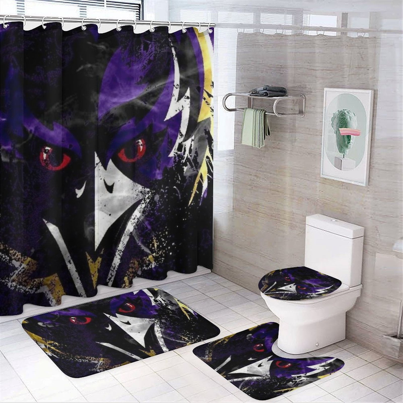 4 Pcs Baltimore Football Shower Curtain Set with Toilet Lid Cover Mat ...