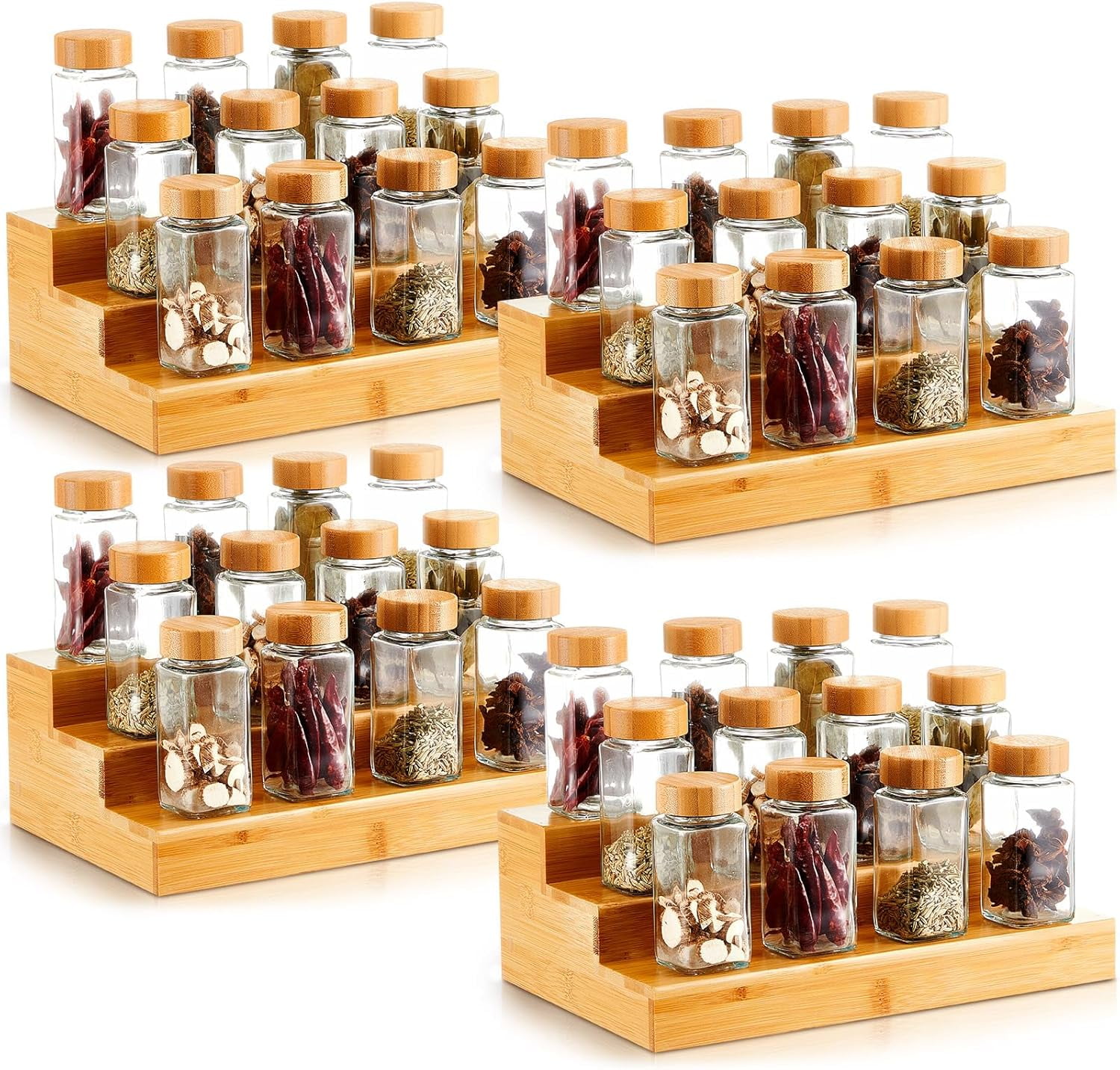 4 Pcs Bamboo Spice Rack Organizer for Cabinet 3 Tier Step Rack Spice ...