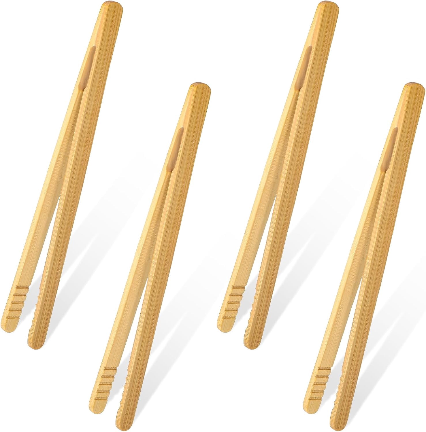 4 Pcs Bamboo Tongs, 7 Inch Reusable Wooden Toaster Tongs Multipurpose ...