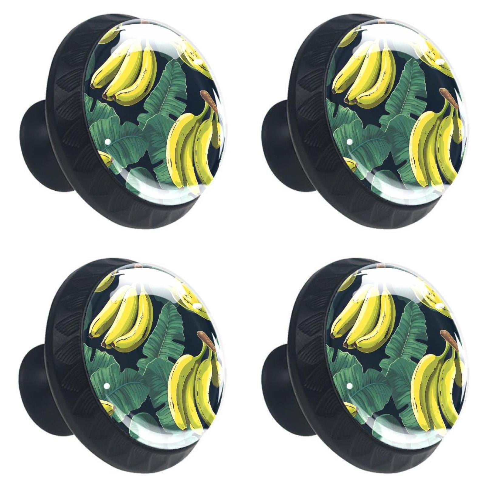 4 Pcs Banana Fruit and Leave Print Cabinet Knobs 30mm Round Crystal ...