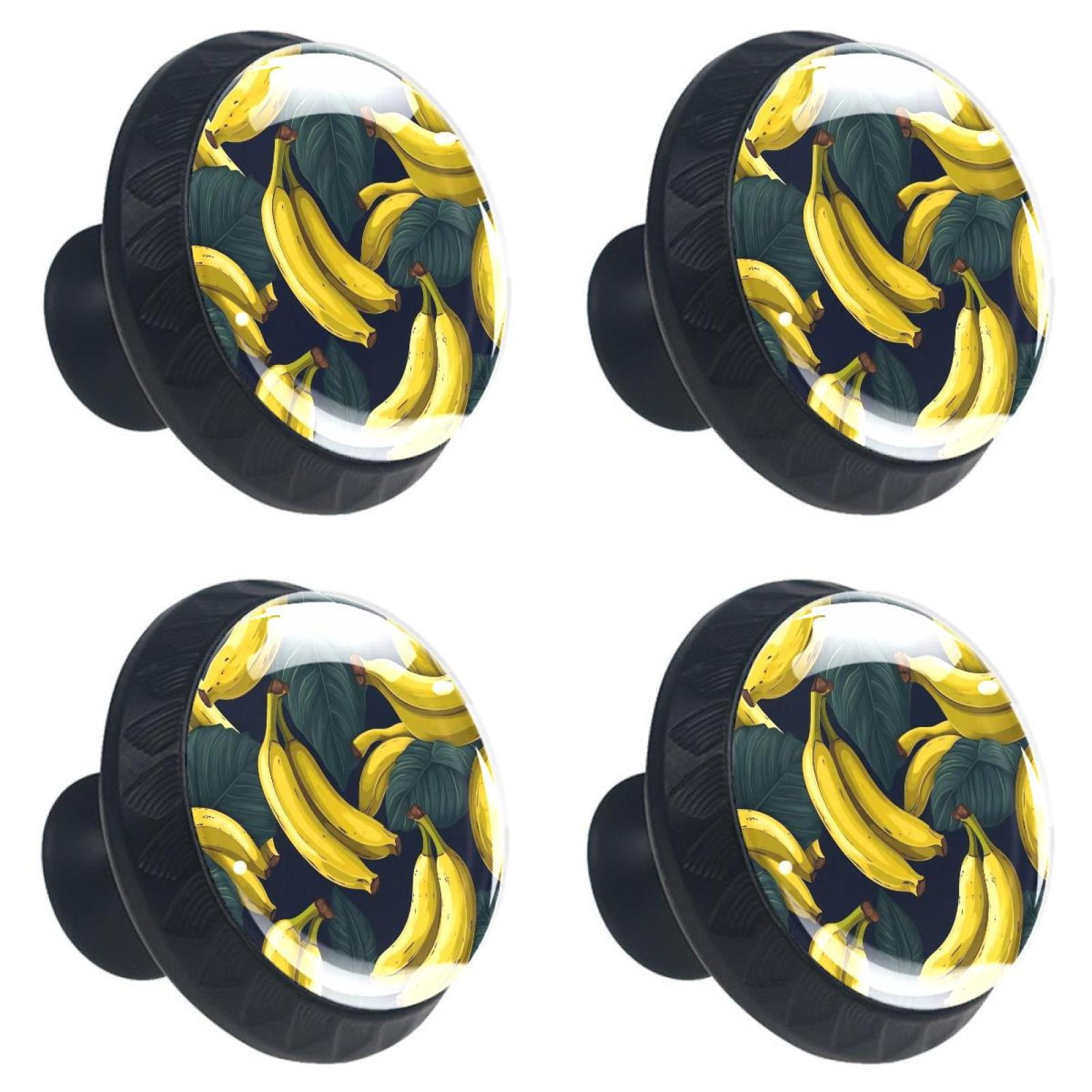 4 Pcs Banana Fruit and Leave Print Cabinet Knobs 30mm Round Crystal ...