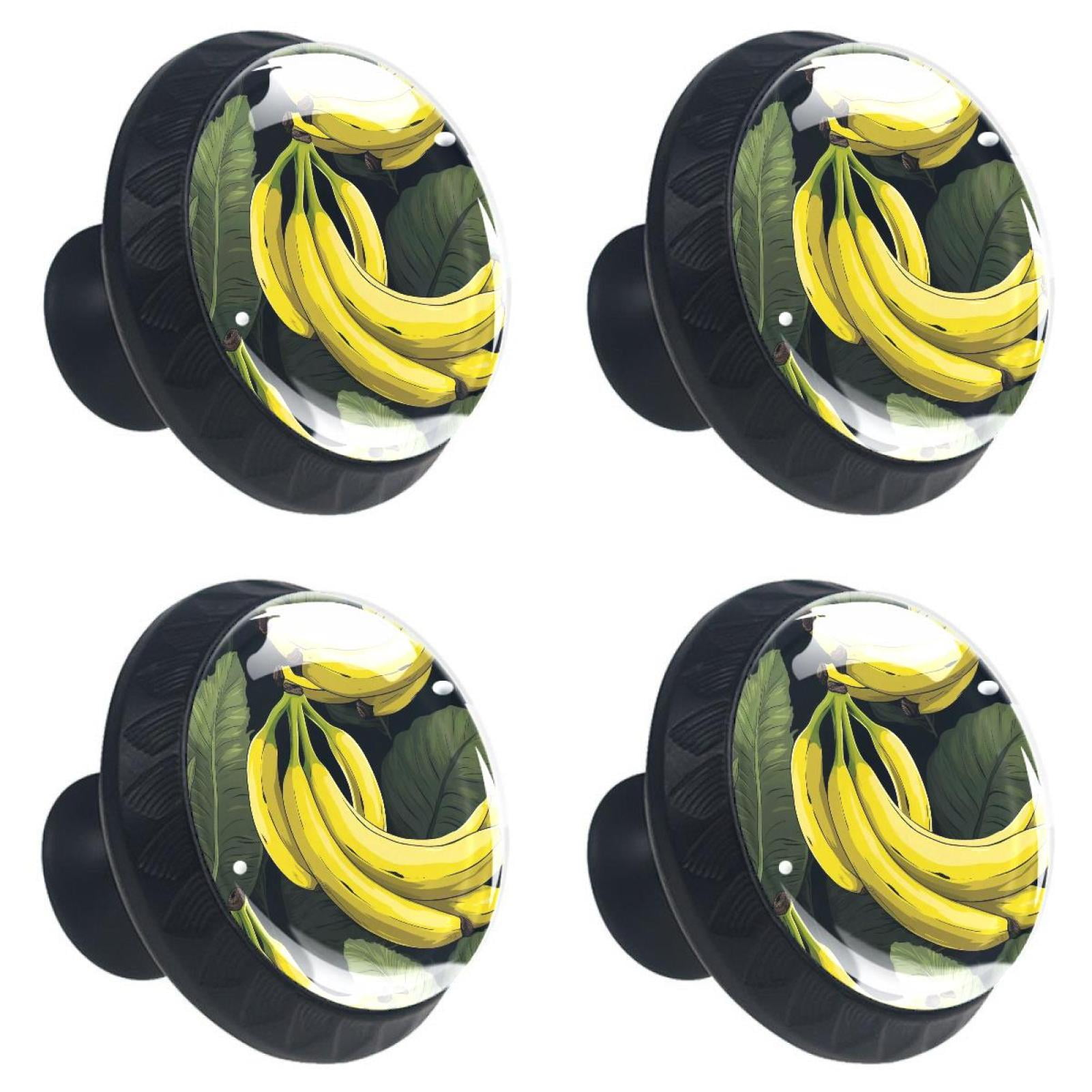 4 Pcs Banana Fruit and Leave Print Cabinet Knobs 30mm Round Crystal ...