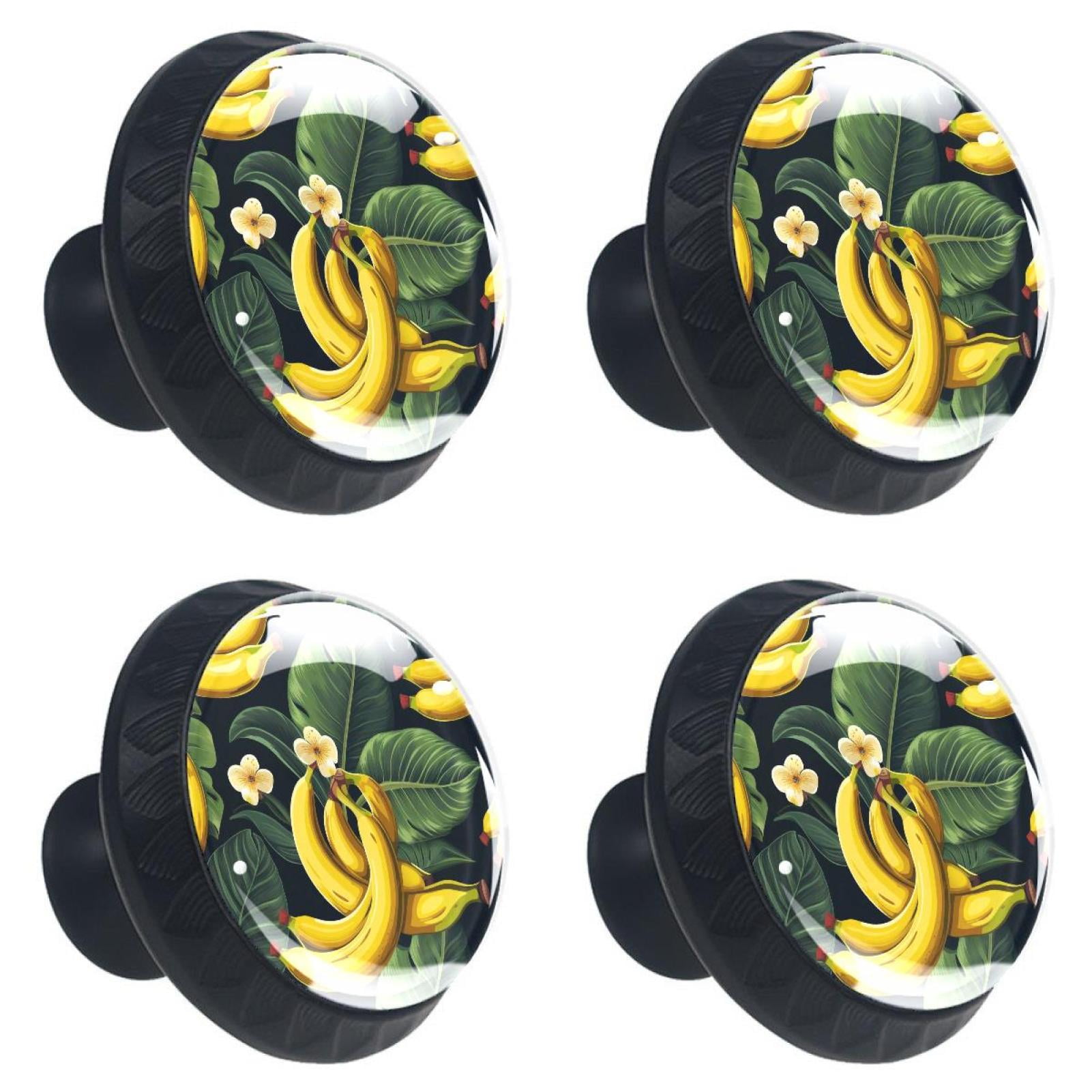 4 Pcs Banana Fruit and Leave Print Cabinet Knobs 30mm Round Crystal ...