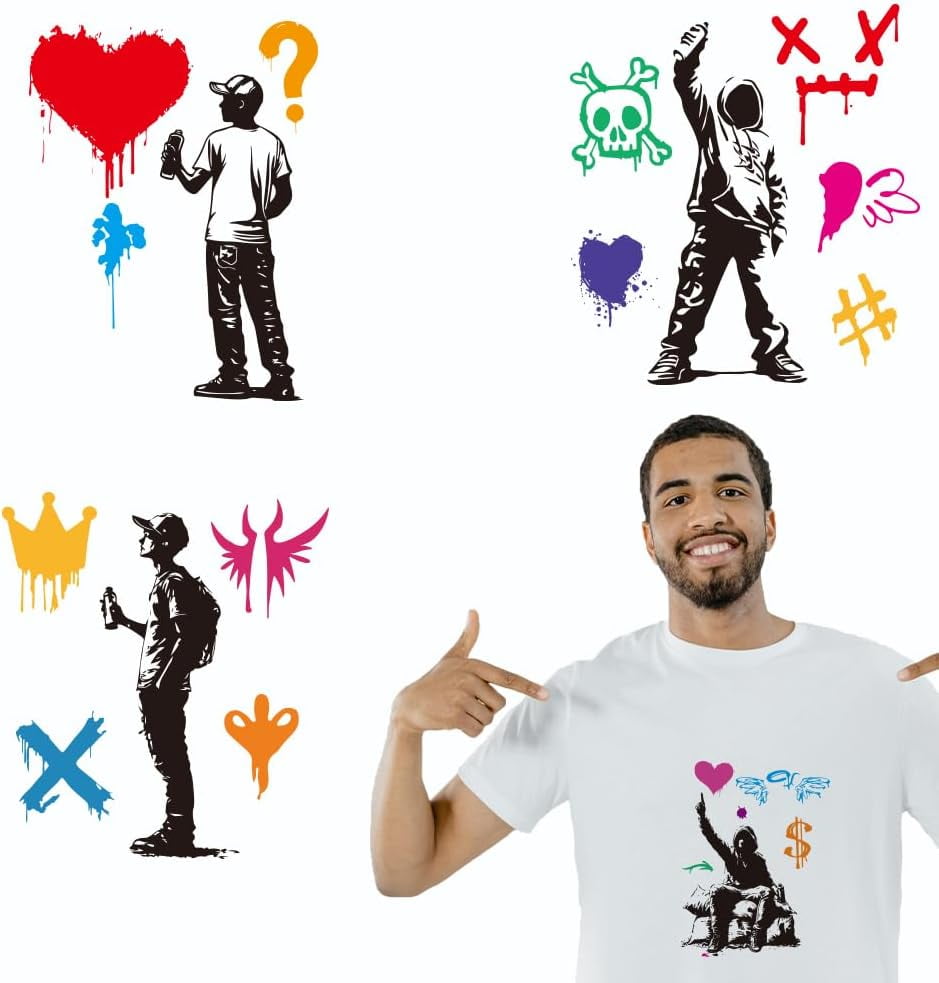 4 Pcs Banksy-Themed Iron on Decals Patches Graffiti Characters Iron on ...