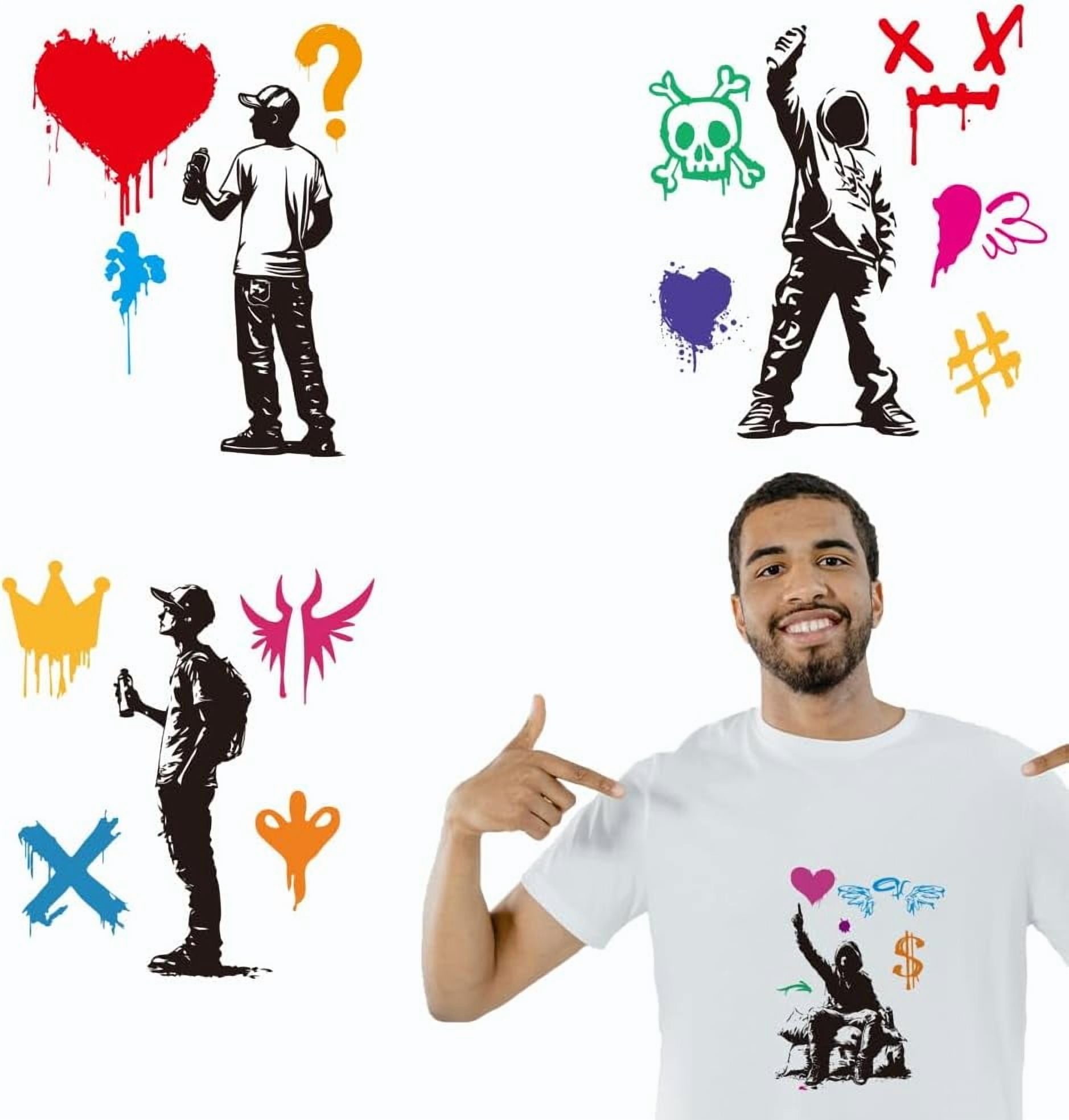 4 Pcs Banksy-Themed Iron on Decals Patches Graffiti Characters Iron on ...