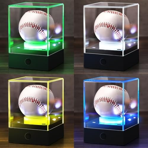 4 Pcs Baseball Display Case with LED Light Acrylic Softball Case for ...