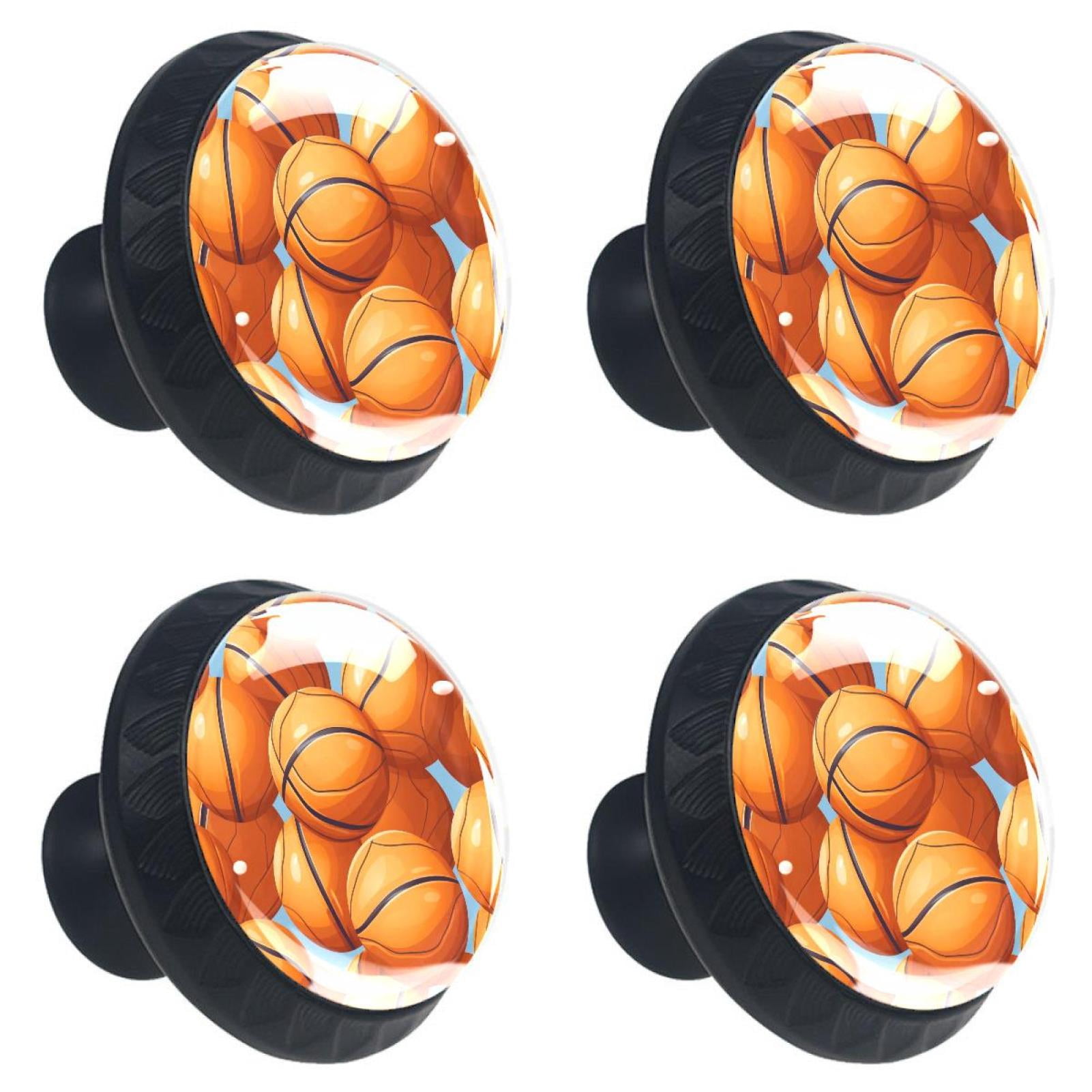 4 Pcs Basketball Ball Sport Print Cabinet Knobs 30mm Round Crystal ...