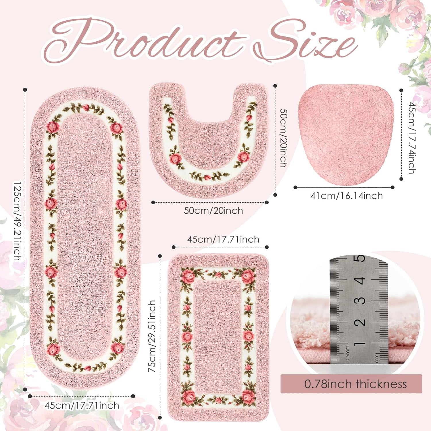 4 Pcs Bathroom Rugs Sets with Toilet Lid Cover Rose Flowers Bathroom ...