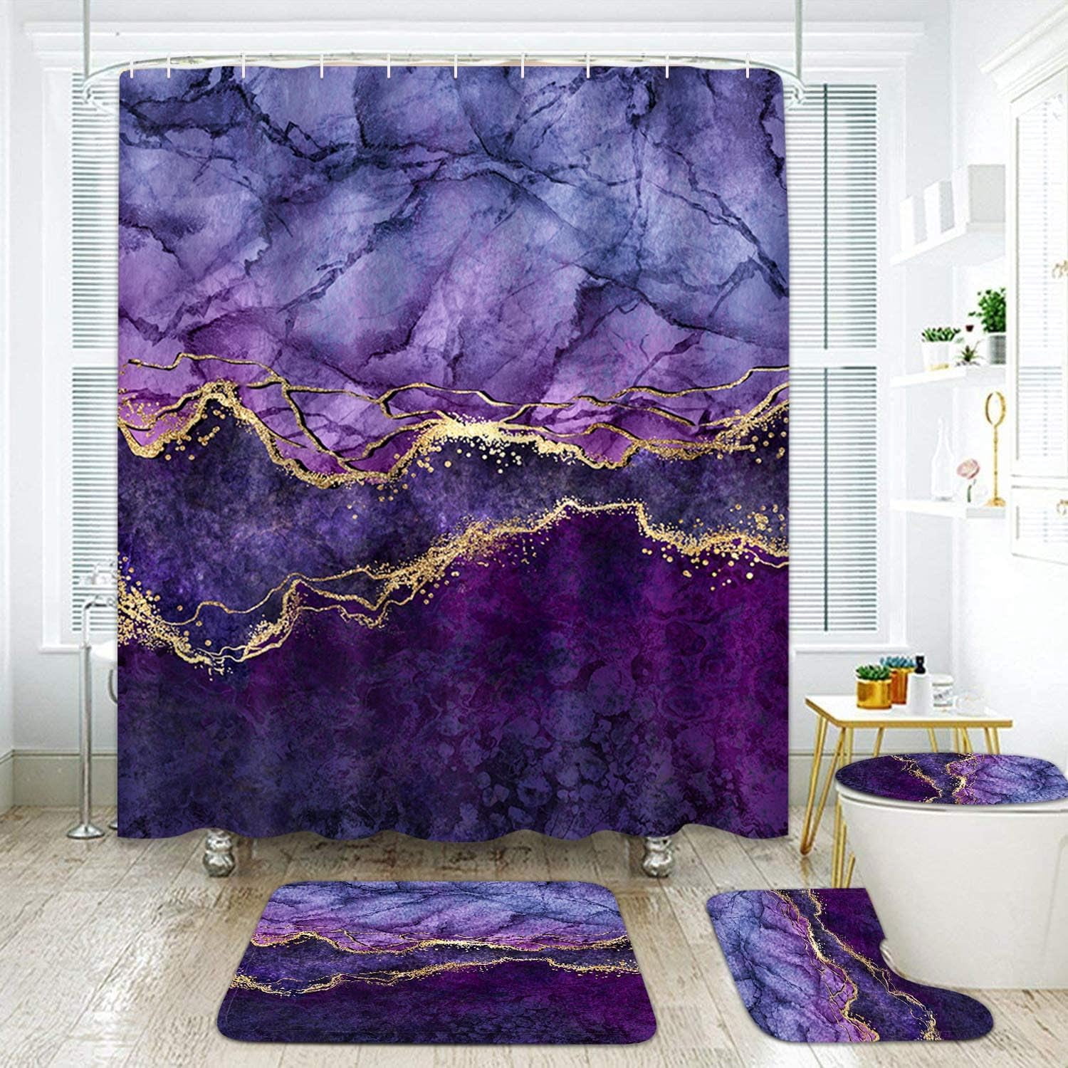 4 Pcs Bathroom Set with Shower Curtain Sets Rugs, Blue Ocean Sea ...