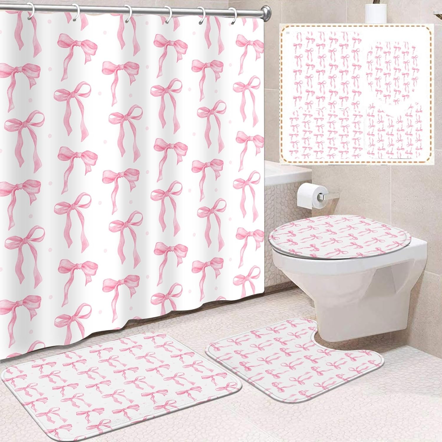 4 Pcs Bathroom Set with Shower Curtain Sets Rugs, Blue Ocean Sea ...