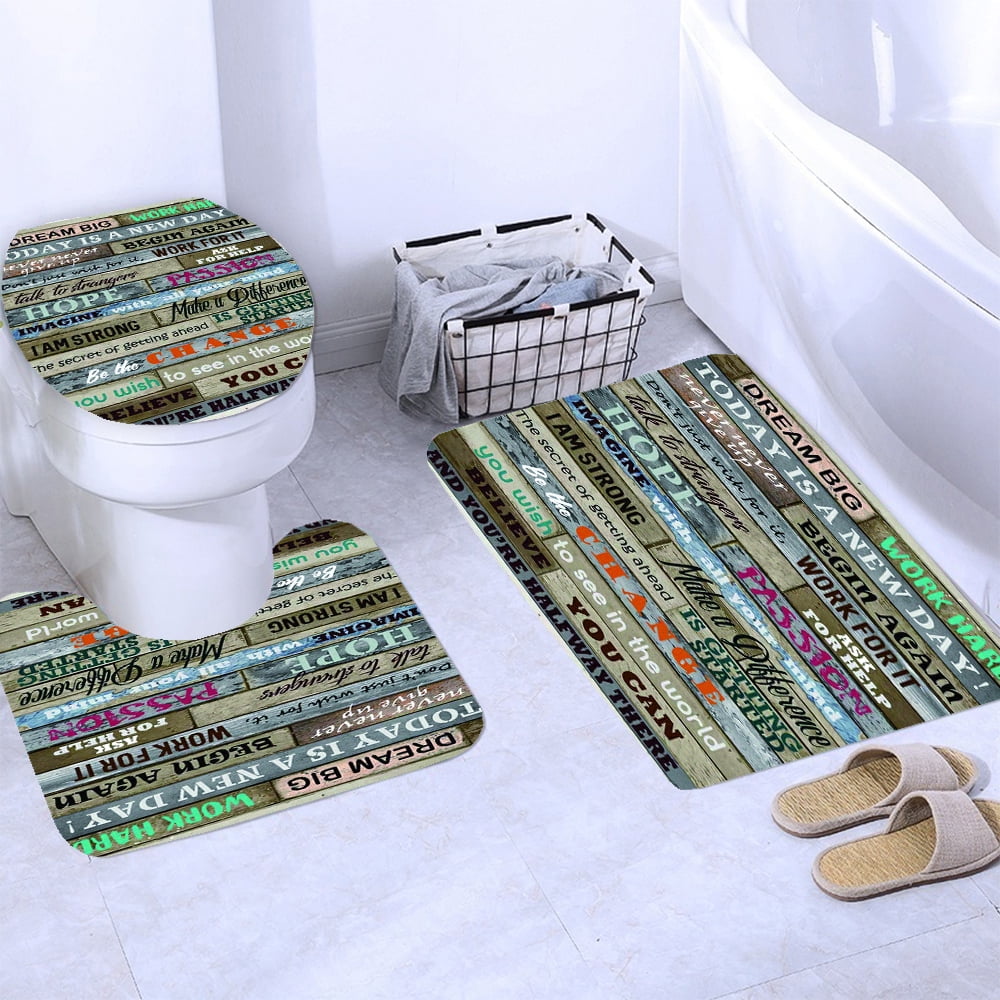 4 Pcs Bathroom Set Vintage Wooden letters Print Waterproof Shower ...