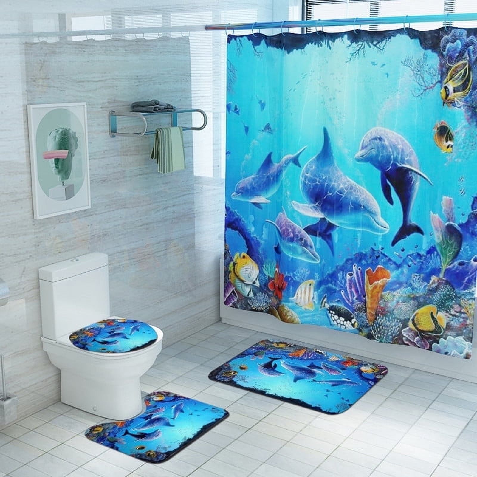 4 Pcs Bathroom Sets Bath Mat U-Shape Rug Toilet Lid Cover, Waterproof ...