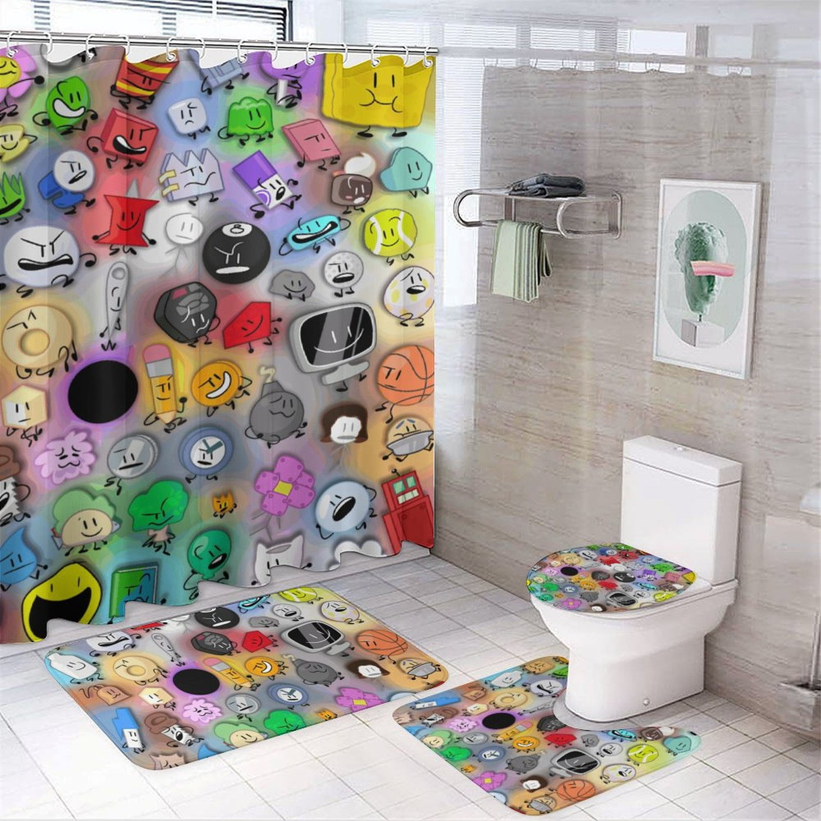 4 Pcs Bathroom Sets with Shower Curtain And Rugs Battle for Bfdi ...