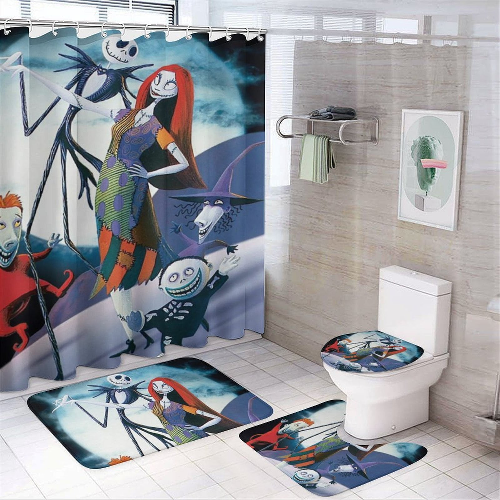 4 Pcs Bathroom Sets with Shower Curtain And Rugs The Nightmare Before ...