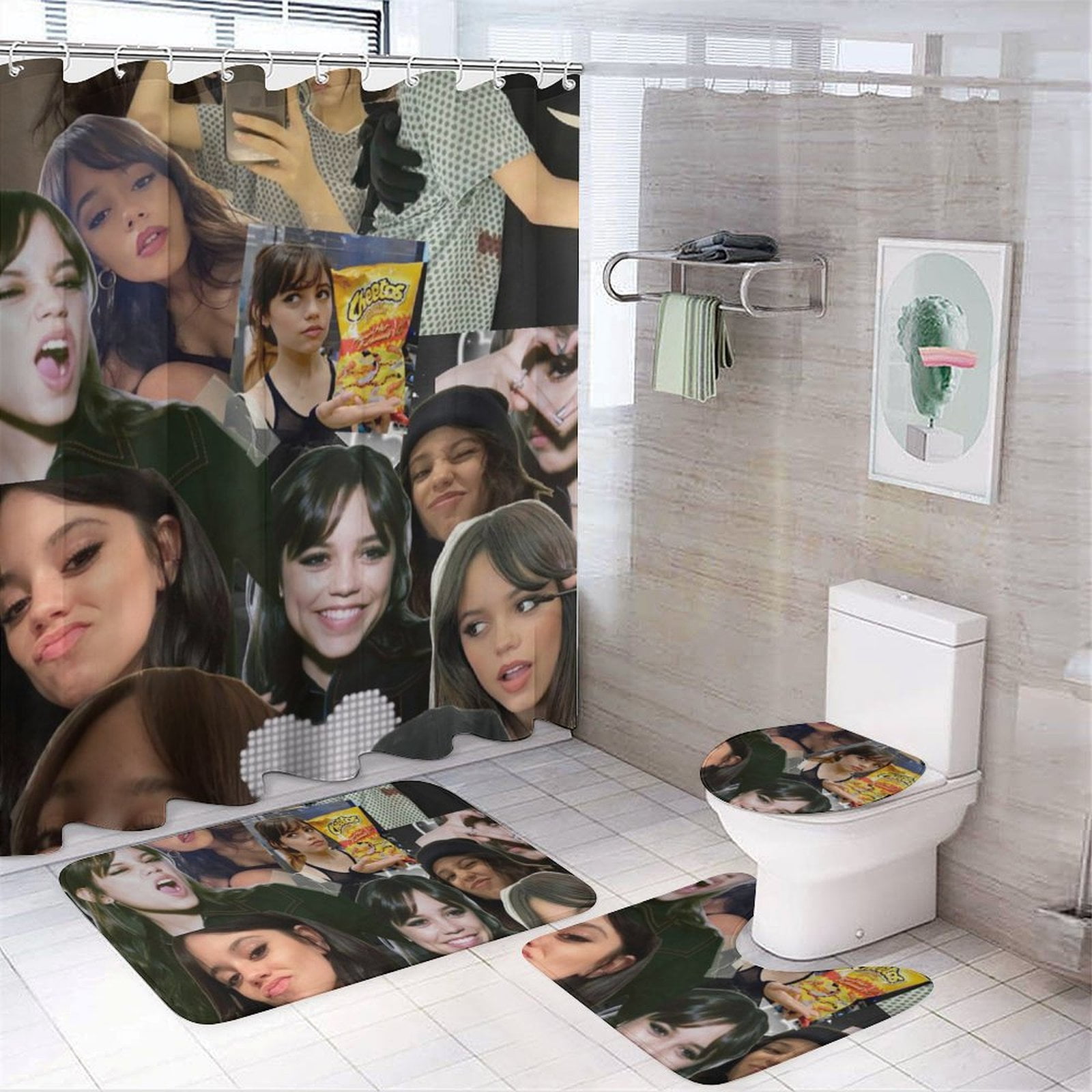 4 Pcs Bathroom Sets with Shower Curtain And Rugs Jenna Ortega Bathroom ...