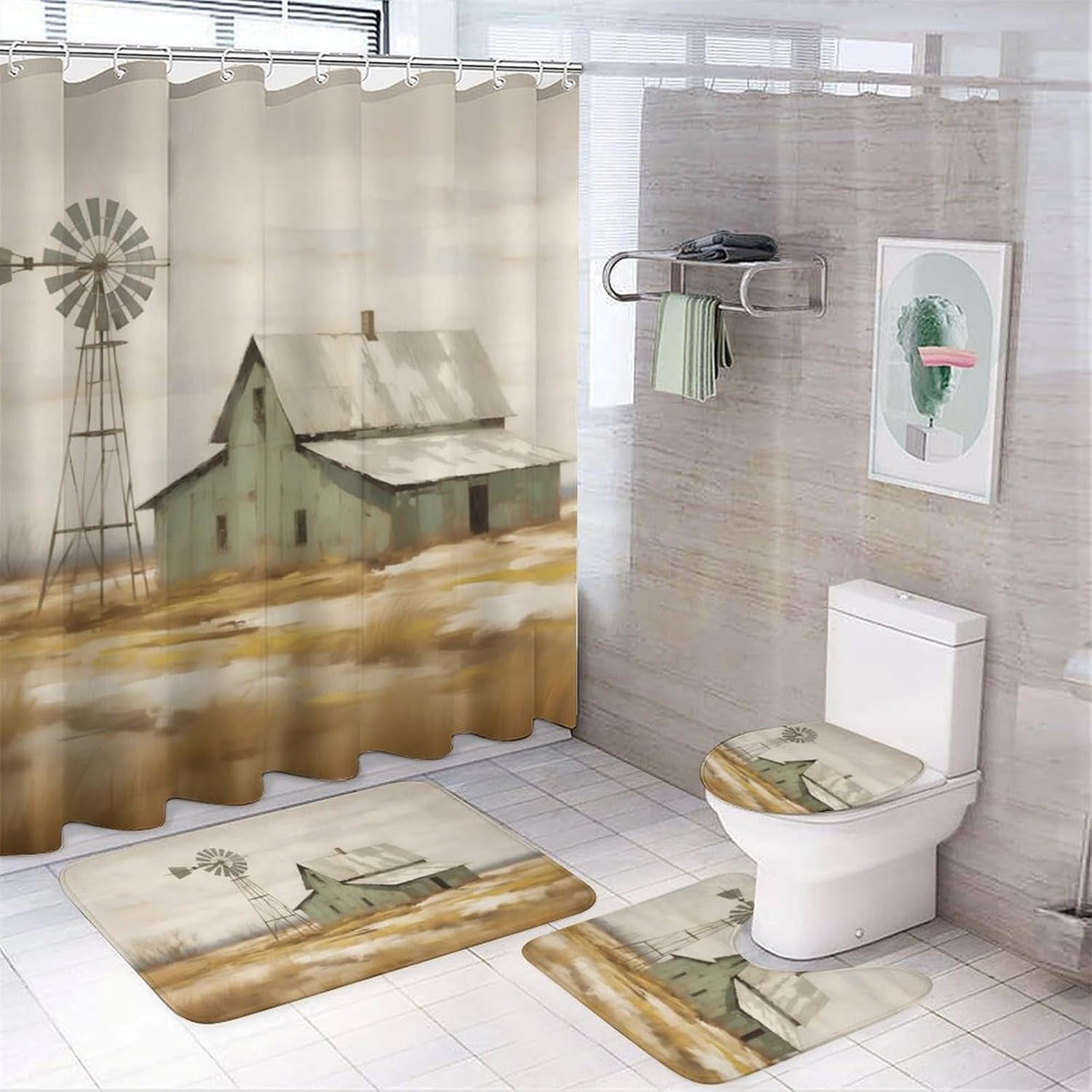 4 Pcs Bathroom Shower Curtain Set,Bathroom Sets with Rugs (Bath Mat,U ...