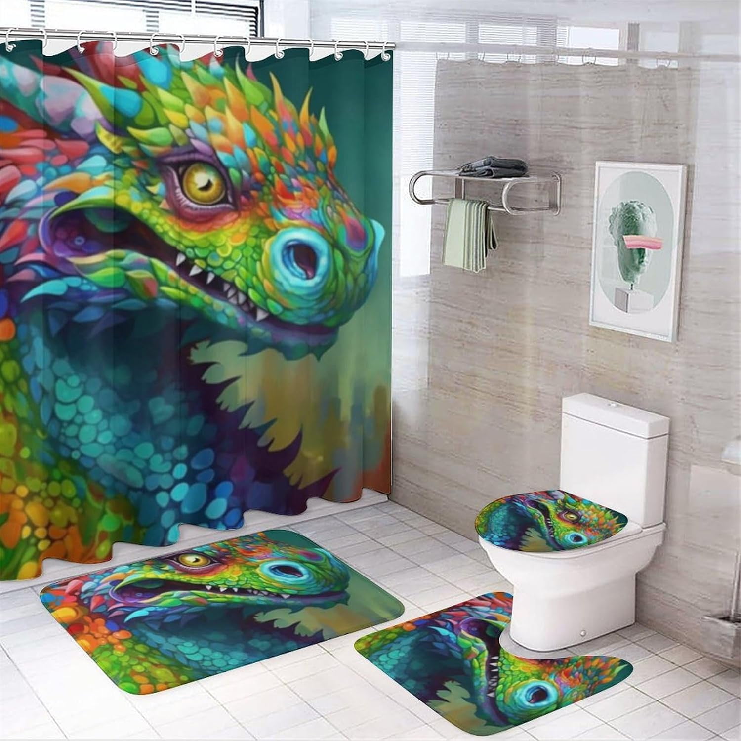 4 Pcs Bathroom Shower Curtain Set,Bathroom Sets with Rugs (Bath Mat,U ...