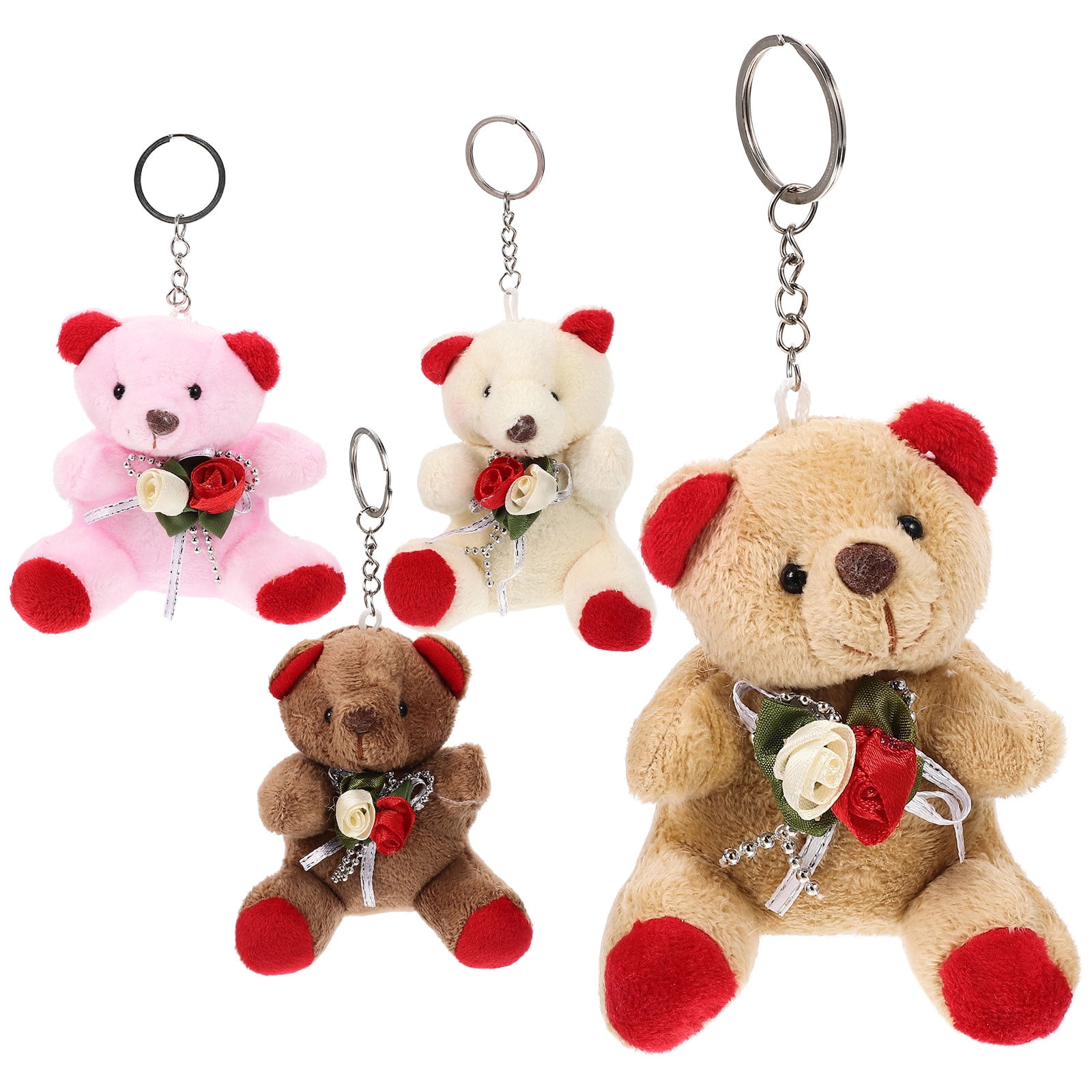 4 Pcs Bear Keychain Hanging Keychains for Women Bag Charms Plush Rings ...