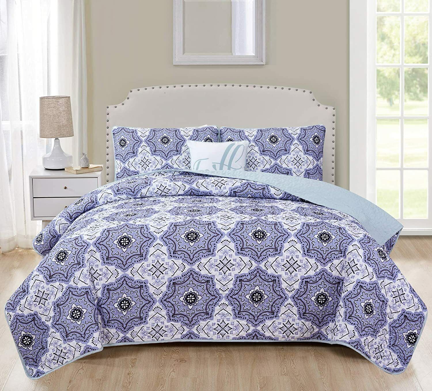 4 Pcs Bedspread Queen King Size Down Alternative Reversible Bed Throw ...