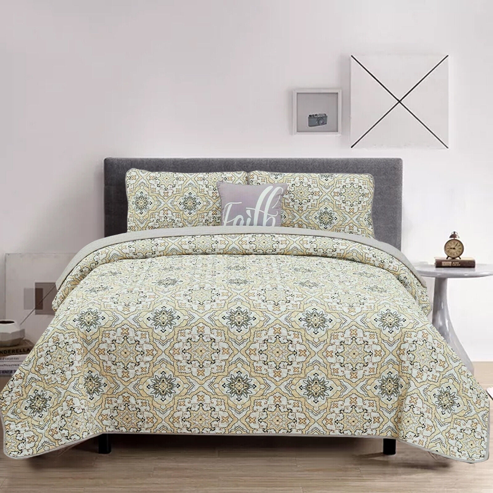 4 Pcs Bedspread Queen King Size Down Alternative Reversible Bed Throw ...