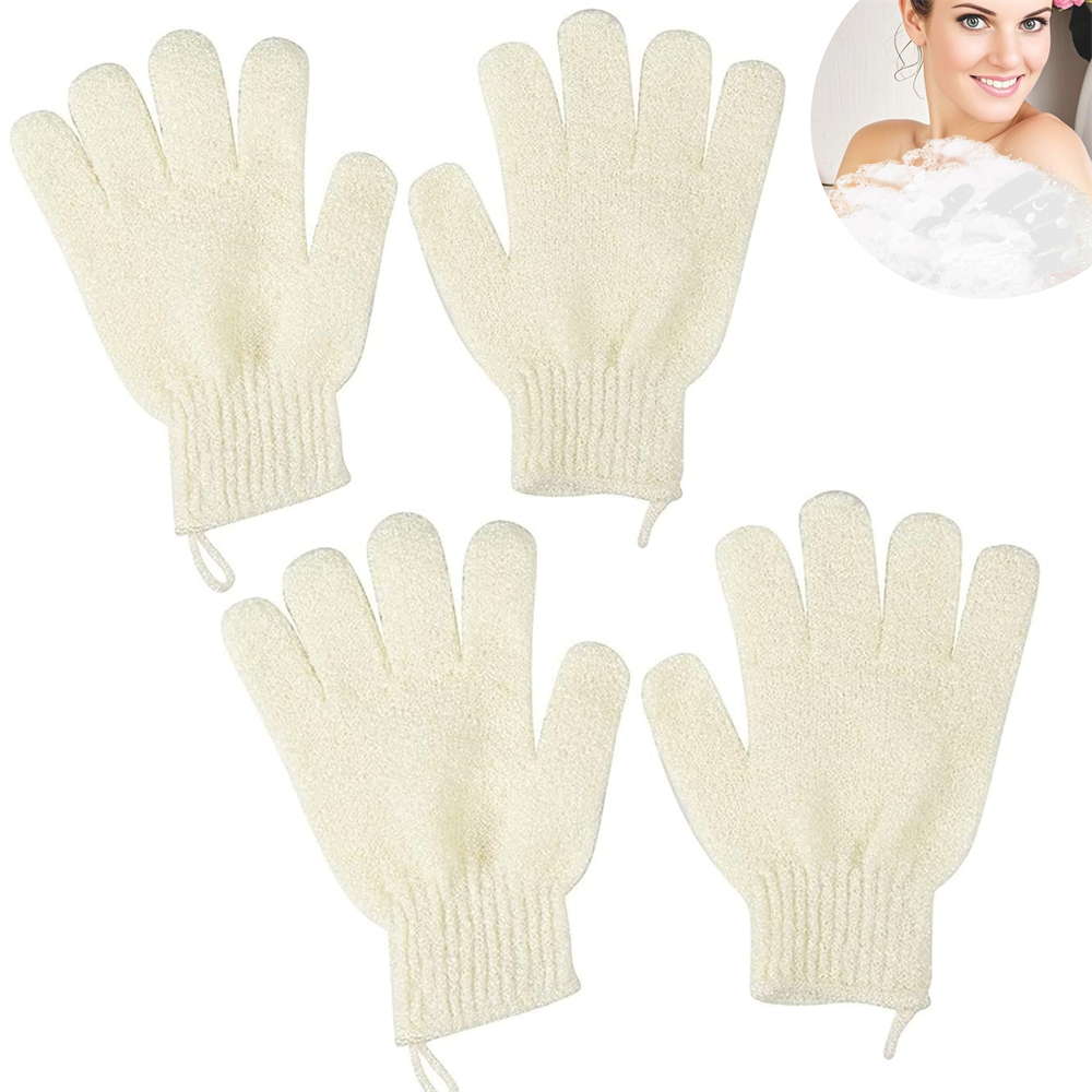 4 Pcs Beige Exfoliating Bath Gloves Durable Nylon Scrub Mitts Spa ...