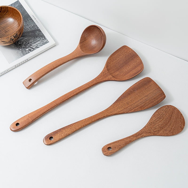 4 Pcs Wooden Spoons for Cooking Kitchen Utensils Set Non Stick Spoon ...