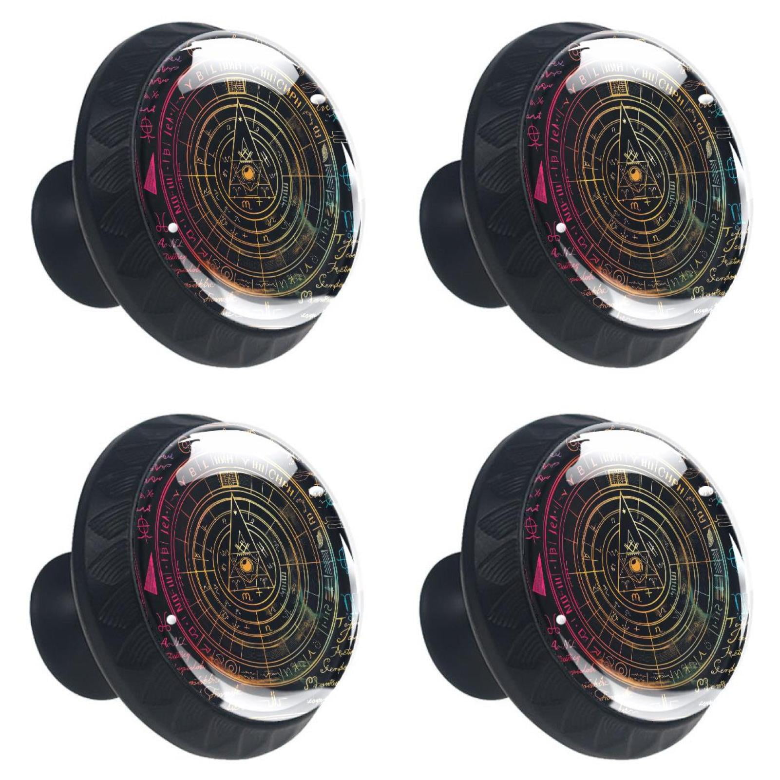 4 Pcs Bill Cipher Wheel Zodiac Print Cabinet Knobs 30mm Round Crystal ...