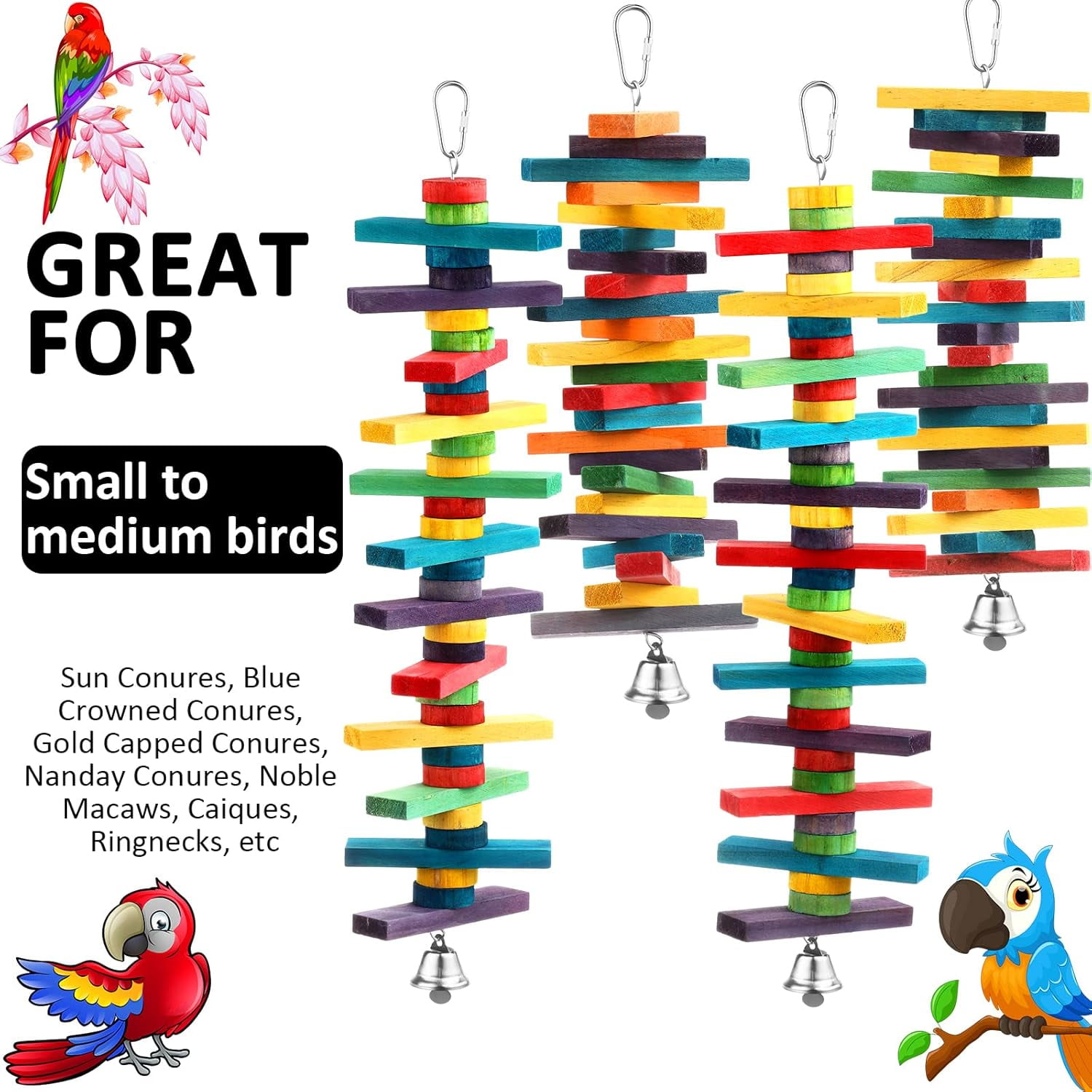 4 Pcs Bird Parrot Toys Multicolored Natural Wood Blocks for Large ...
