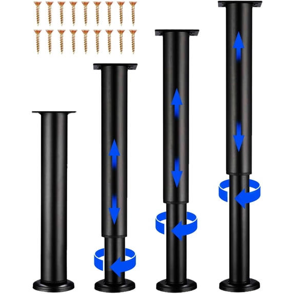 4 Pcs Black Adjustable Height Furniture Support Legs With Screws 3.15-4 ...
