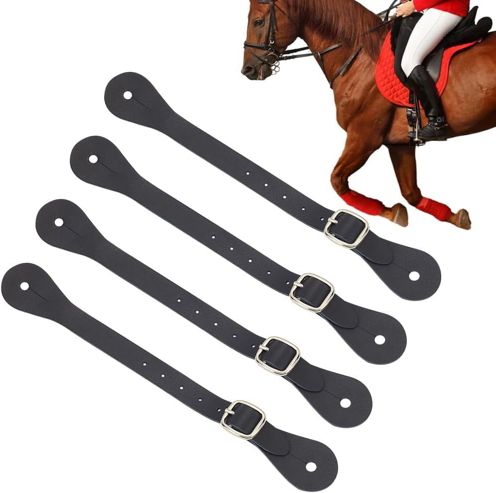 4 Pcs Black Leather Spur Straps Single Adjustable Ply Spur Straps Western Men Women Adjustable ...
