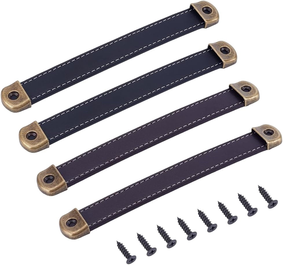 4 Pcs Black PU Leather Handles for Drawers Brown Leather Suitcase ...
