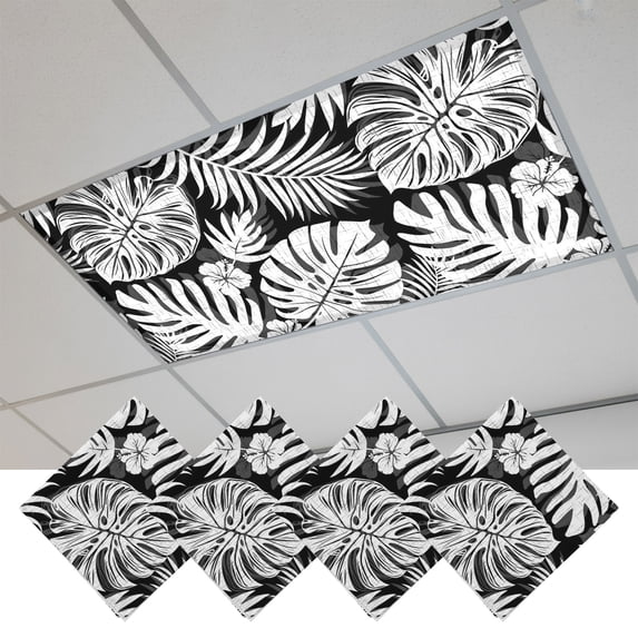 4 Pcs Black Palm Leaves Fluorescent Light Covers Tropical Botanical ...