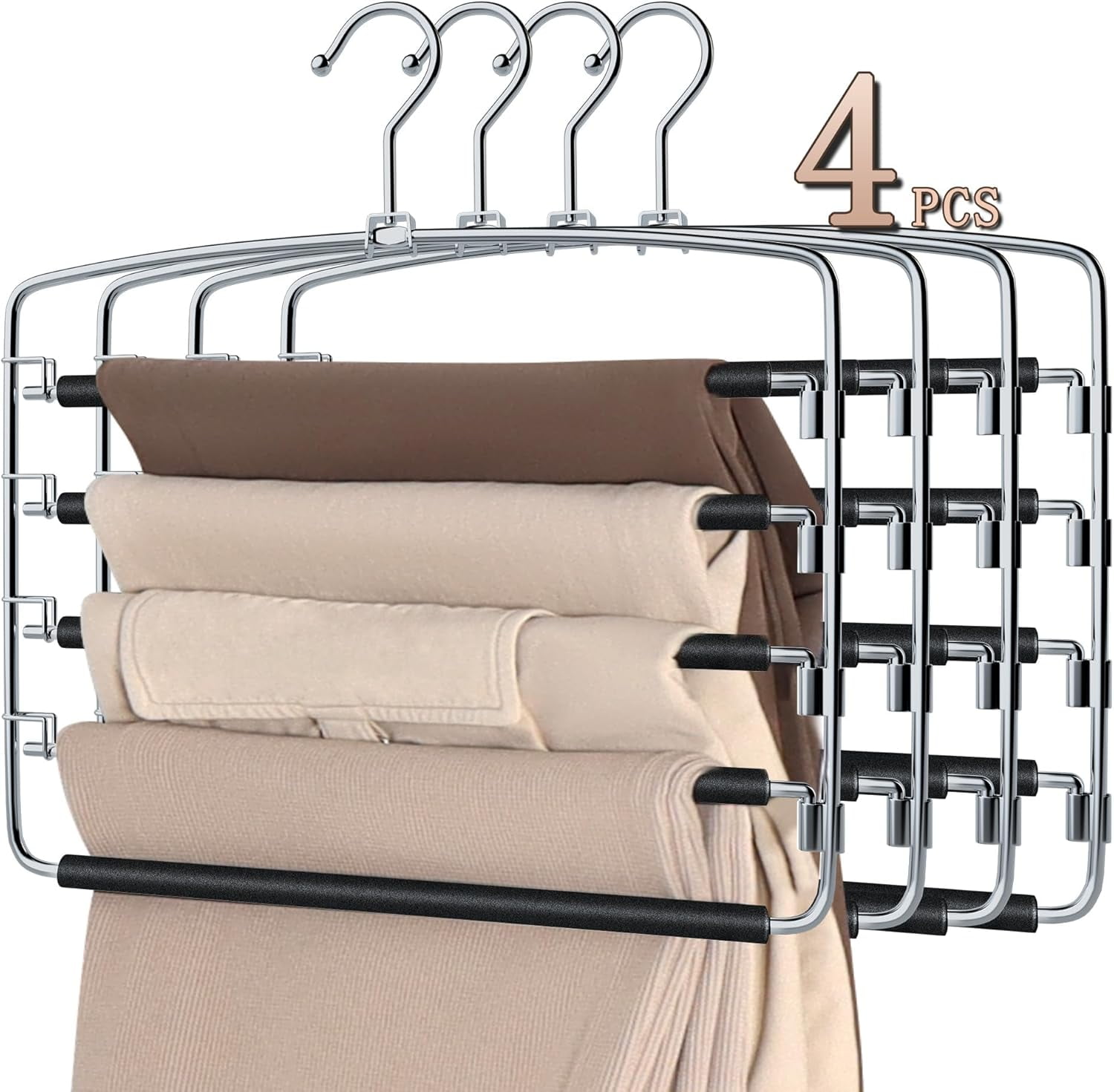 4 Pcs Black Pants Hangers,5 Tier Closet Organizers and Storage Clothes ...