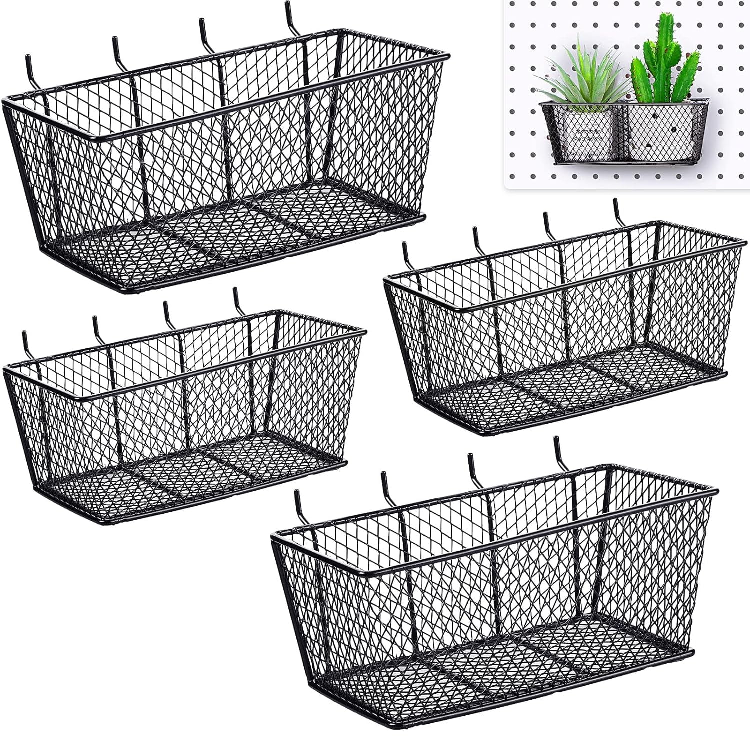 4 Pcs Black Pegboard Baskets Metal Wire Shelf Baskets Peg Board ...