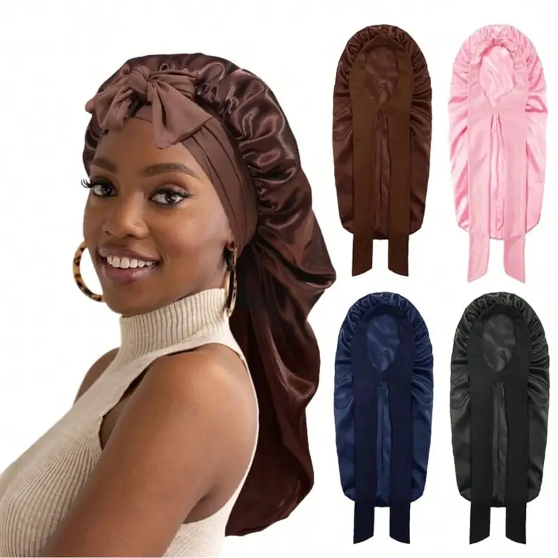 4 Pcs Black, Pink, Blue, Coffee Brown - Satin Sleep Bonnet for Women ...