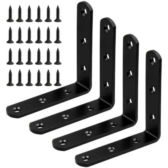 4 Pcs Black Stainless Steel L Bracket 3 x 3 inch Metal Corner Brace ...