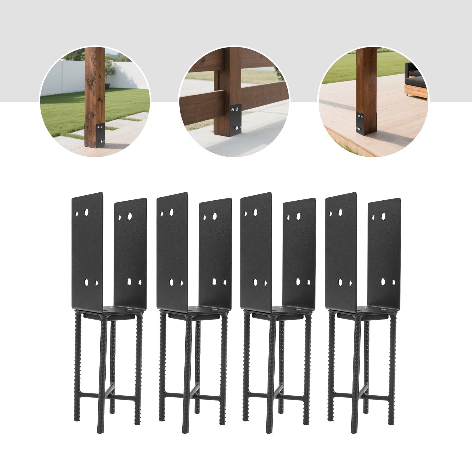4 Pcs Black U-Shape Post Base Holder Wet Concrete Fence Post Holder 10. ...