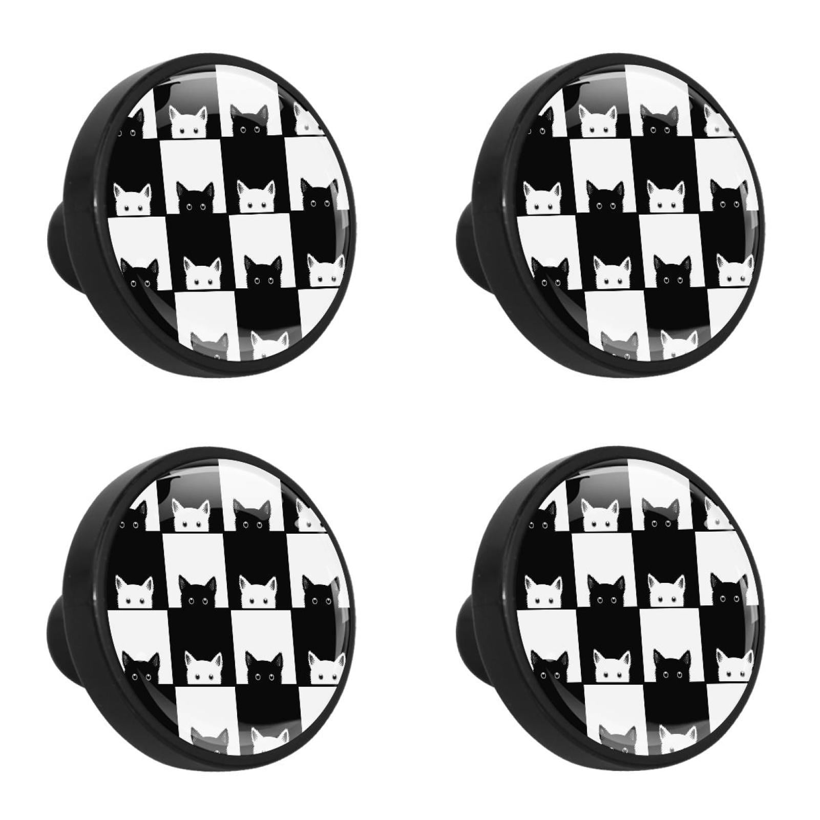 4 Pcs Black White Cat Chess Board Knobs for Kitchen Cabinet Cupboard ...