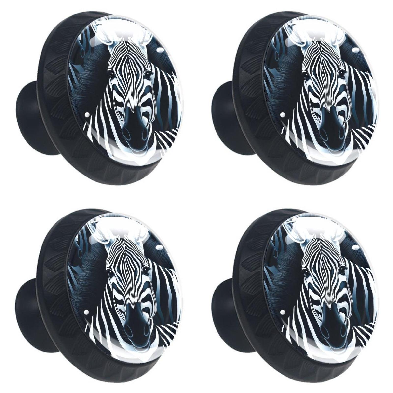 4 Pcs Black White Zebra Animal Print Cabinet Knobs 30mm Round Crystal ...
