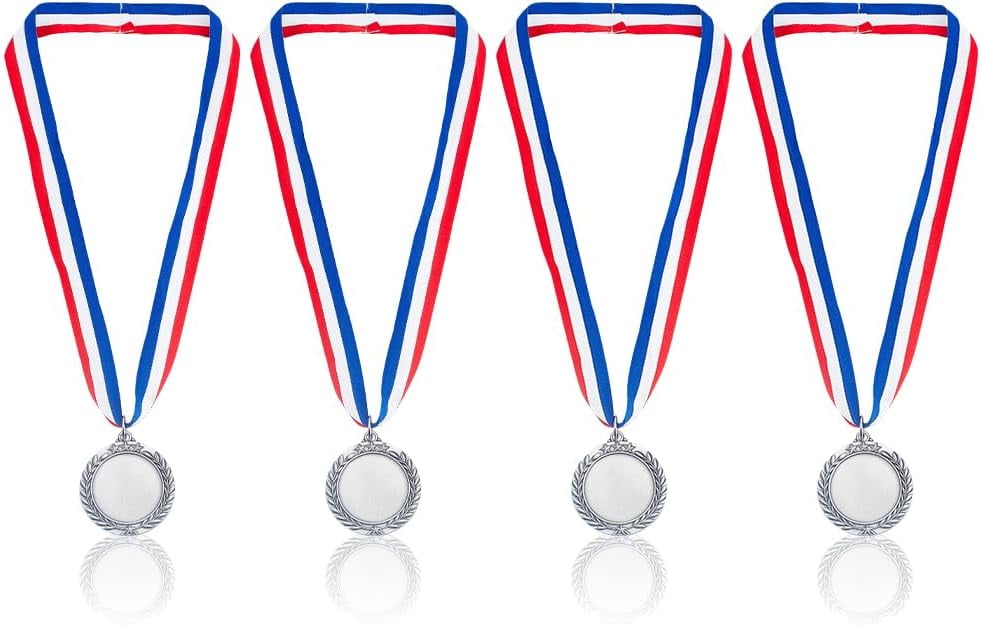 4 Pcs Blank Award Medal Silver Alloy Engraved Blank Medal with Neck ...