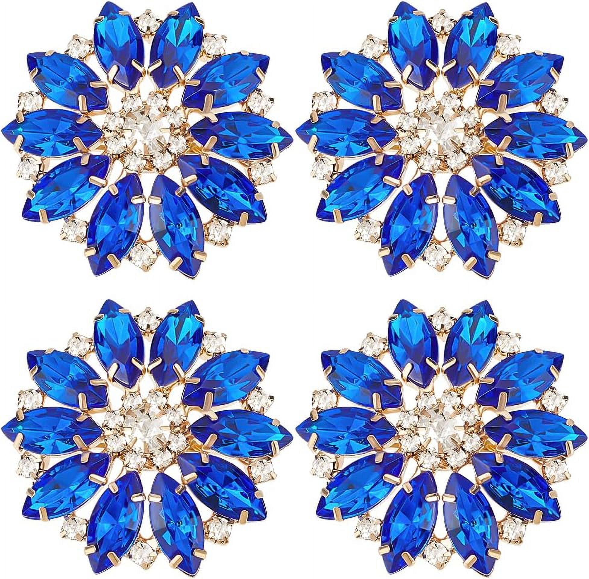4 Pcs Blue Flower Alloy Rhinestone Shank Buttons 1.57 Inch Bouquet ...