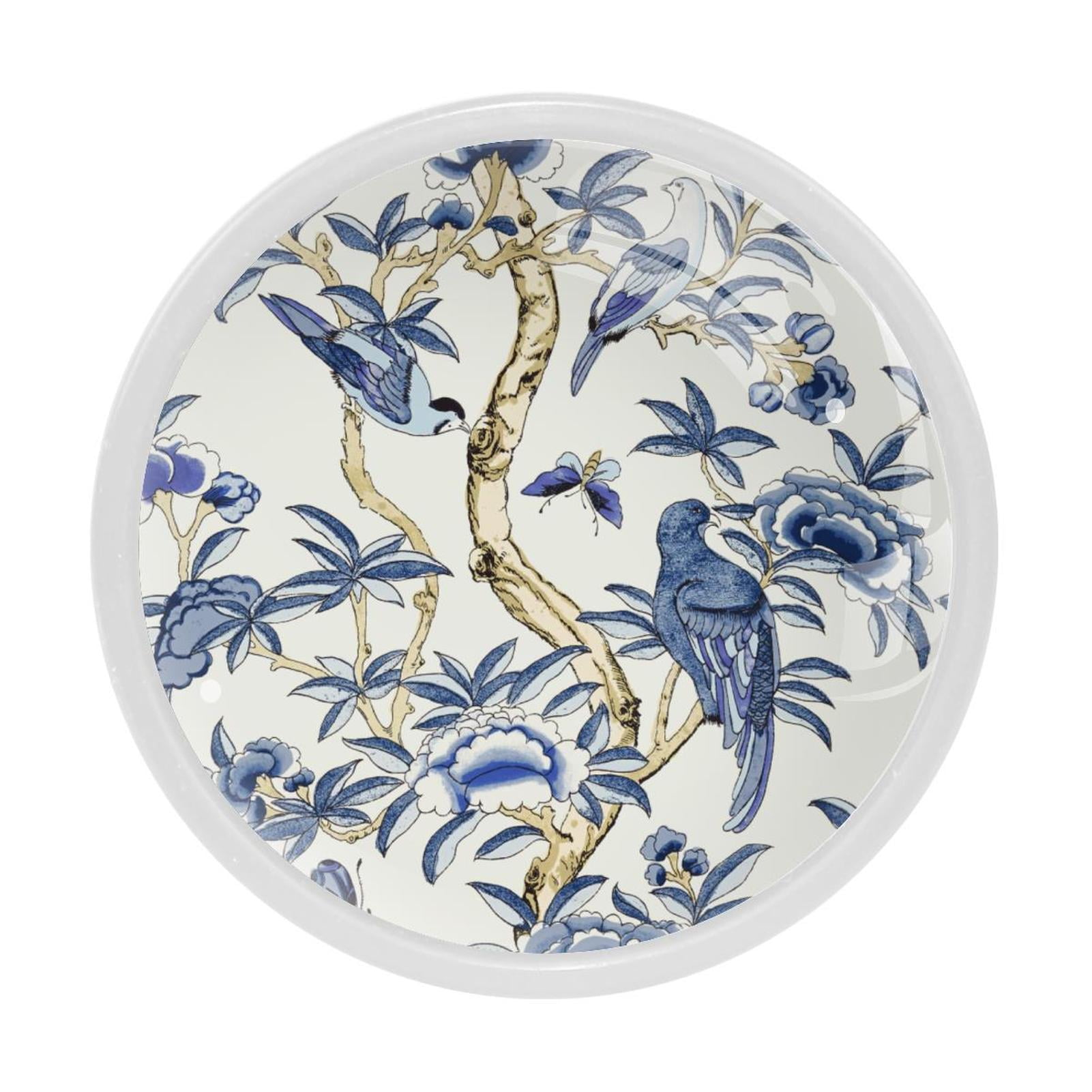 4 Pcs Blue Flowers and Birds Knobs for Kitchen Cabinet Cupboard Dresser Bookcase Drawer Pulls ...