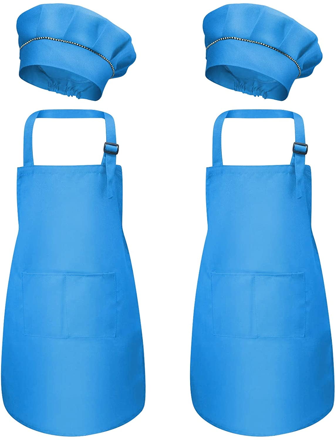 4 Pcs Blue Kids Apron and Chef Hat Set. Adjustable Children with ...