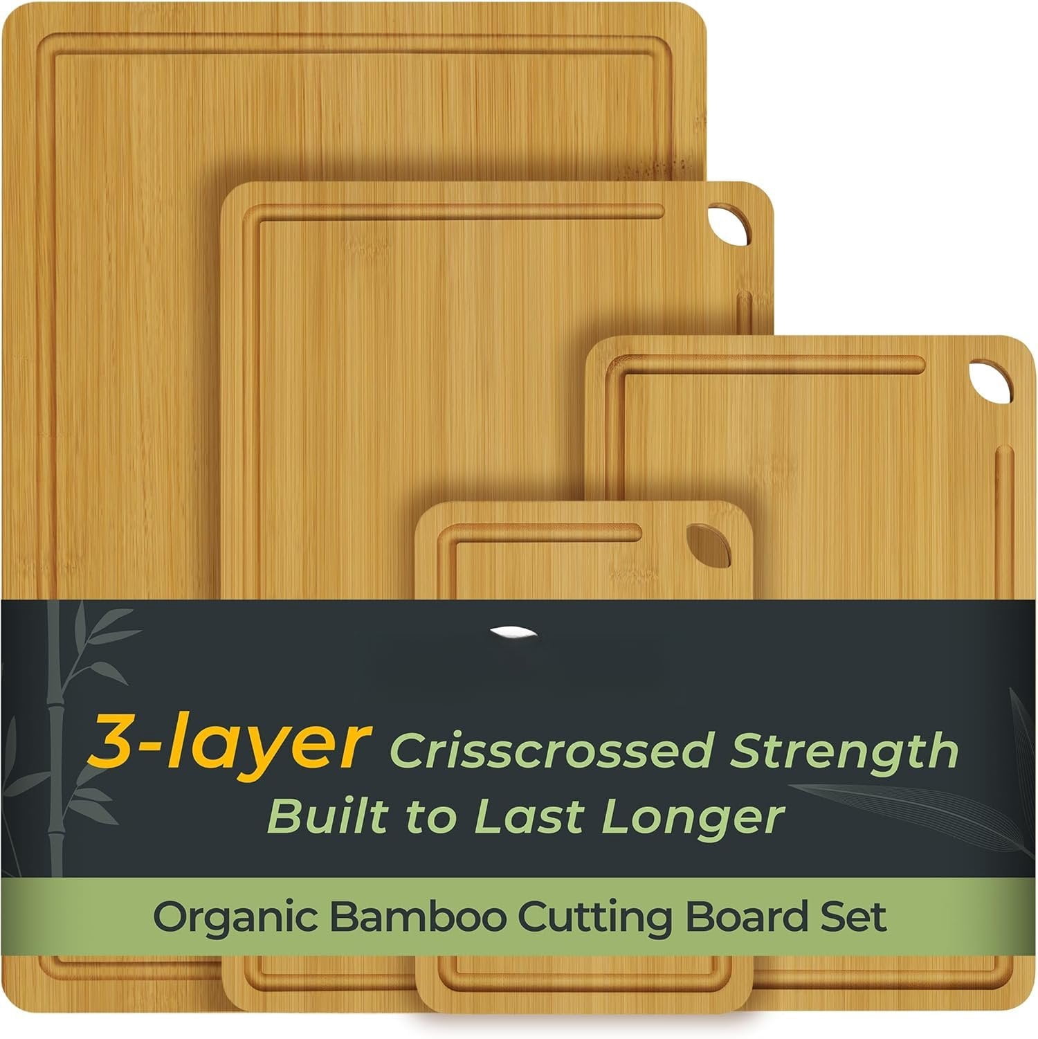4-Pcs Board Set Kitchen Tools with Juice Groove, Wooden Chopping Board ...